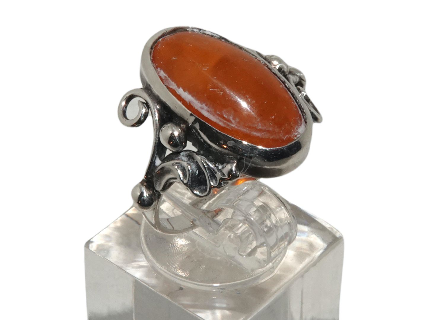 Antik K - Sølv * * Ring med rav fra ca. 1950-1960 - Str. 54